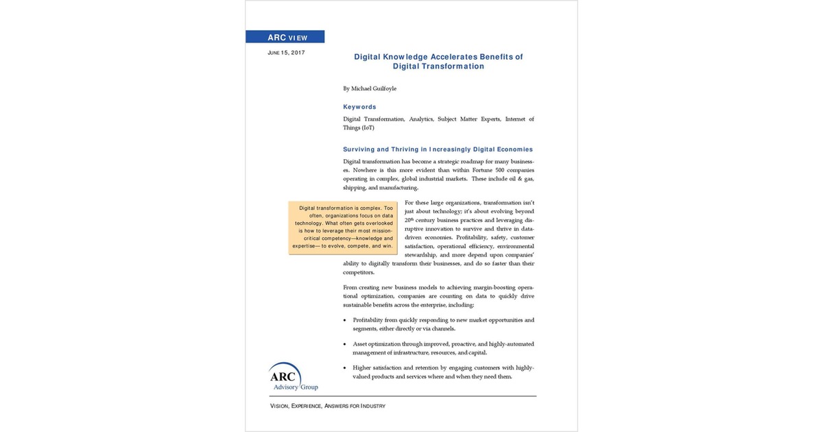 ARC Advisory Group: Digital Knowledge Accelerates Benefits of Digital ...