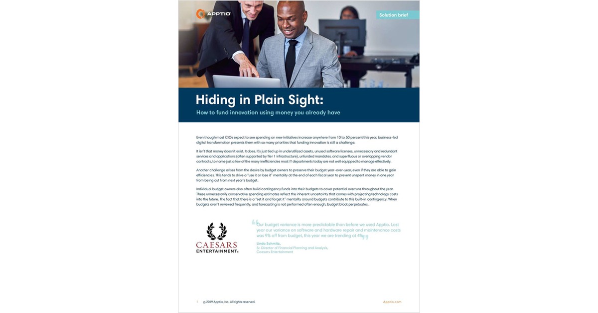 Hiding in Plain Sight: How to fund innovation using money you already have Free Information Brief