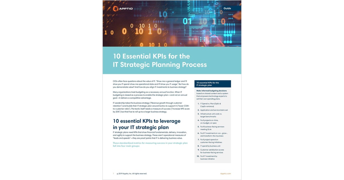 10 Essential KPIs for the IT Strategic Planning Process, Free Apptio Guide