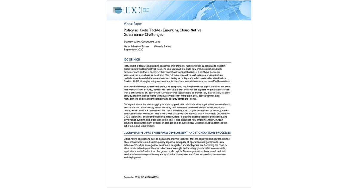 IDC Report: Policy as Code Tackles Emerging Cloud-Native Governance ...