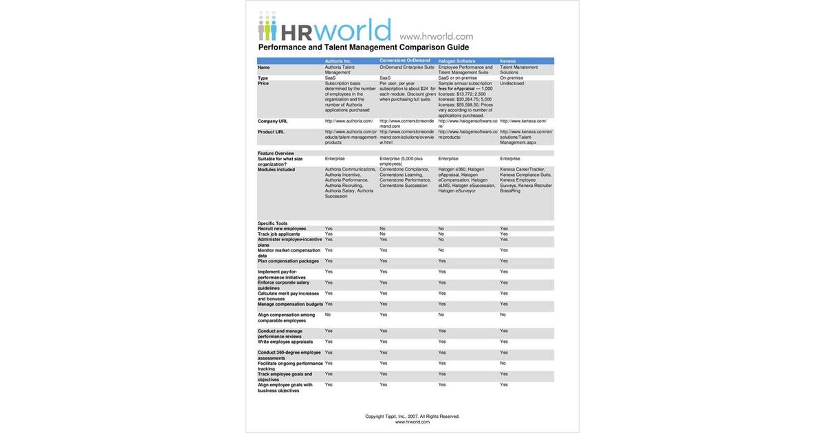 Performance and Talent Management Comparison Guide Free Comparison Guide
