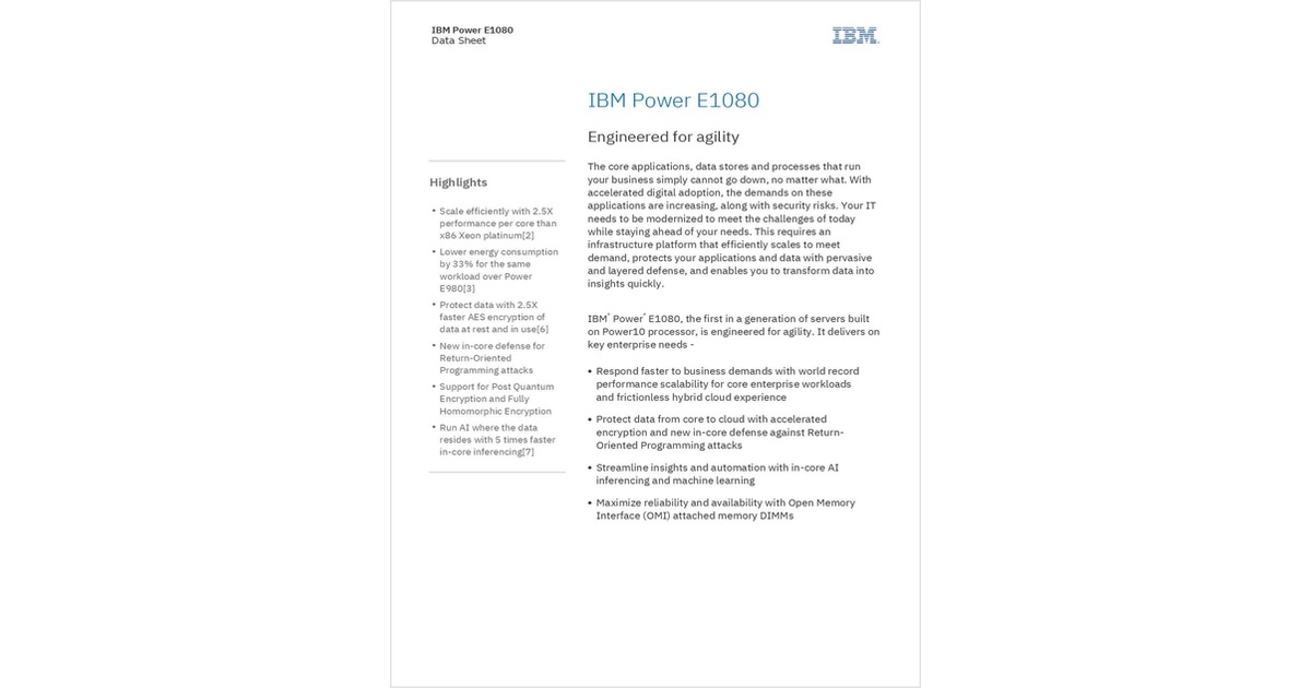 IBM Power E1080: Engineered for agility Free Data Sheet