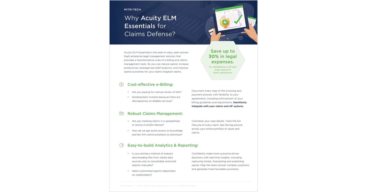 Why Acuity ELM Essentials for Claims Defense?, Free Mitratech Brochure