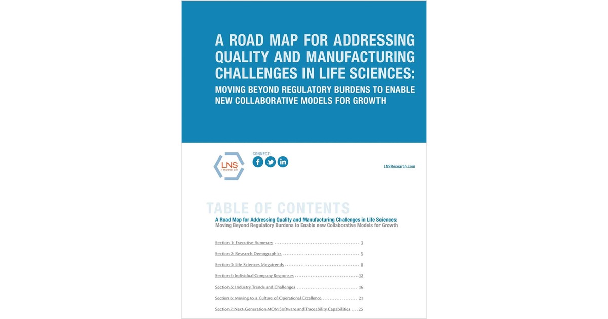 A Road Map for Addressing Quality and Manufacturing Challenges in Life Sciences Free eBook