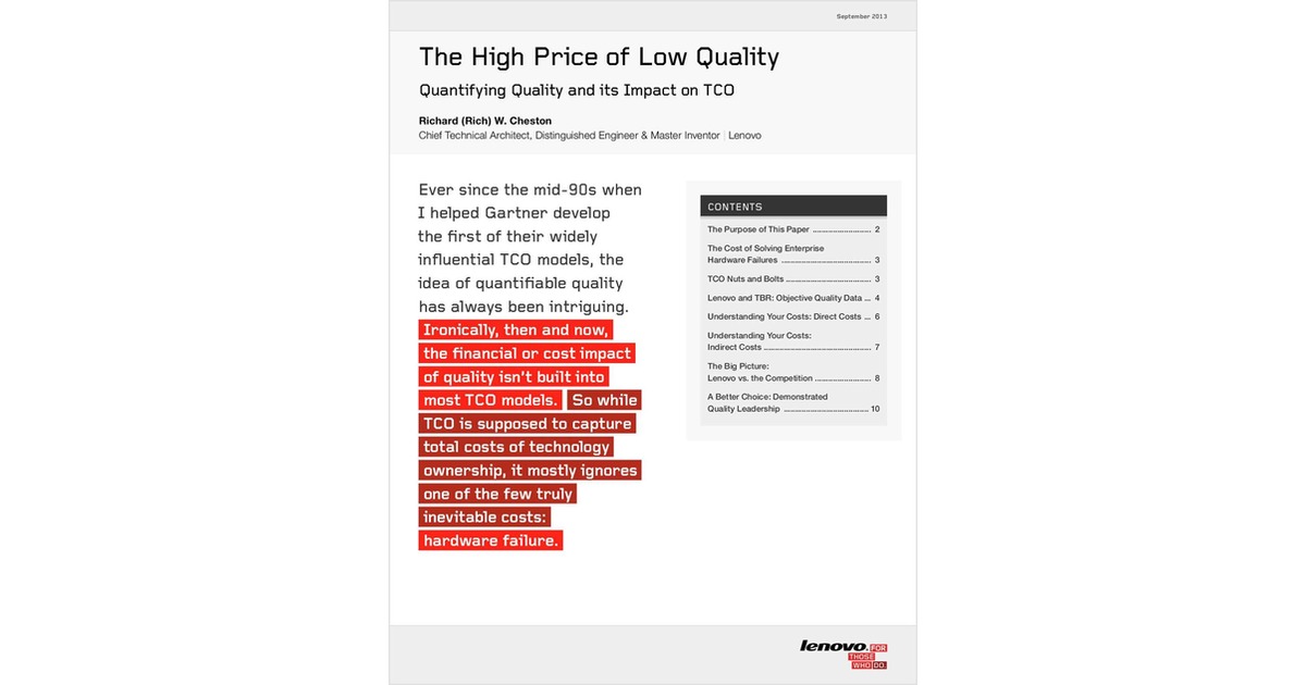 The High Cost of Low Quality, Free Lenovo White Paper
