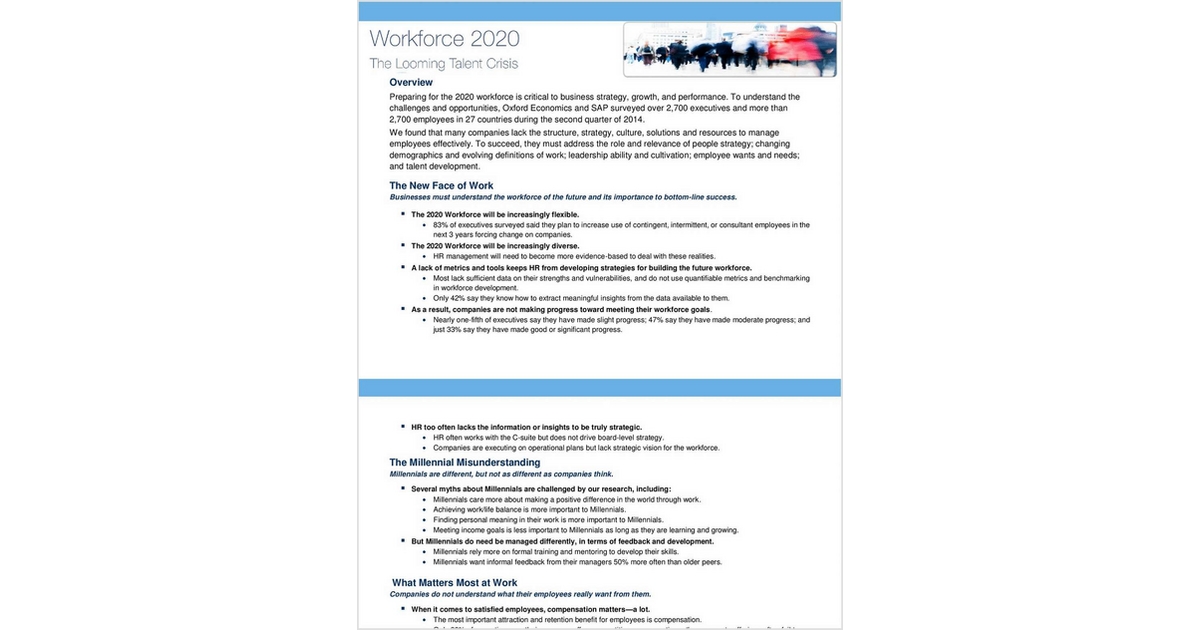 Workforce 2020 Executive Summary – The Looming Talent Crisis Free ...