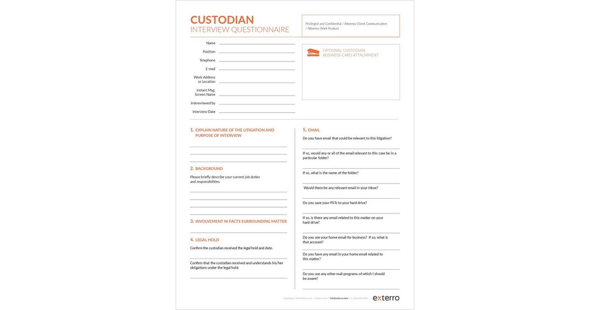 E-Discovery Custodian Interview Template Free Interview Template