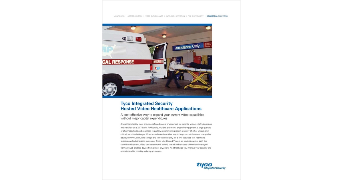 Tyco Integrated Security Hosted Video Healthcare Applications, Free ...