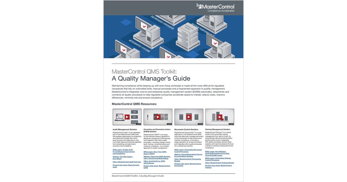 Quality Management System (QMS) Toolkit, Free MasterControl Inc. Toolkit