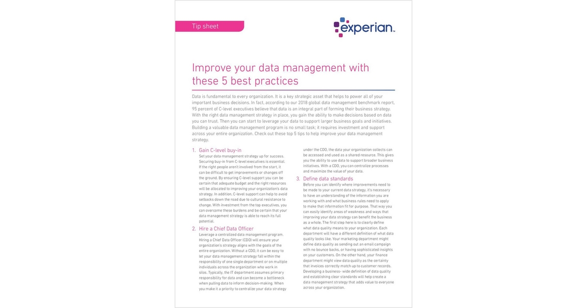 5 best practices to improve your data management Free Tip Sheet