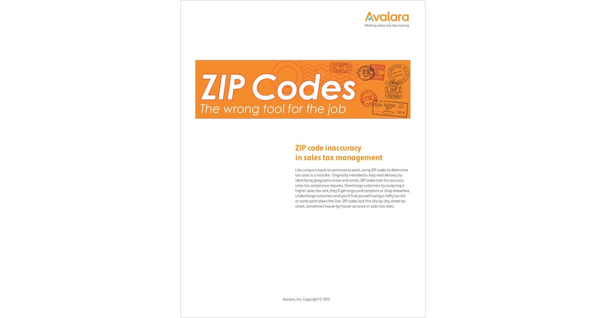 ZIP Codes: The Wrong Tool for Calculating Sales Tax Free Solution Brief