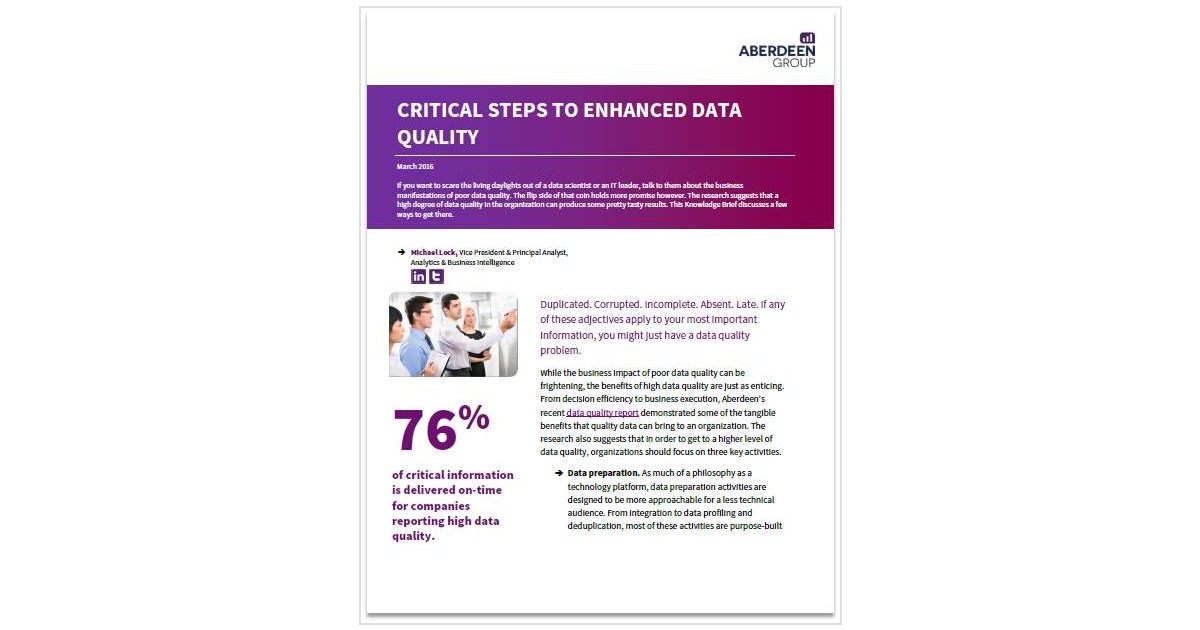 Critical Steps to Enhanced Data Quality Free Analyst Report