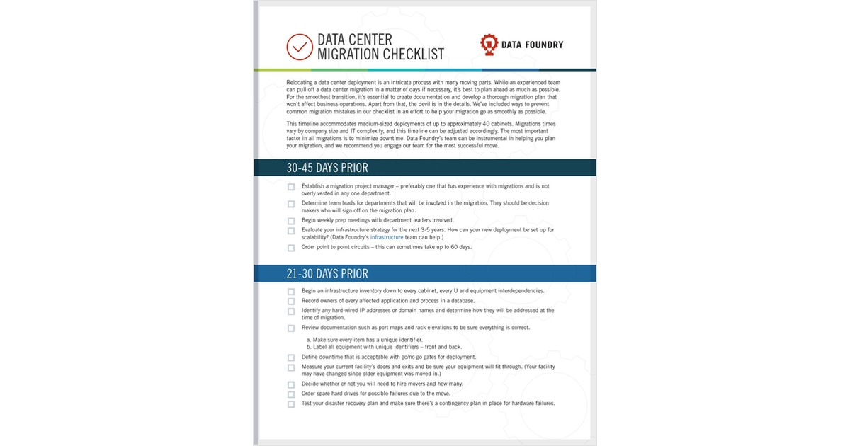 Data Center Migration Checklist Free Checklist