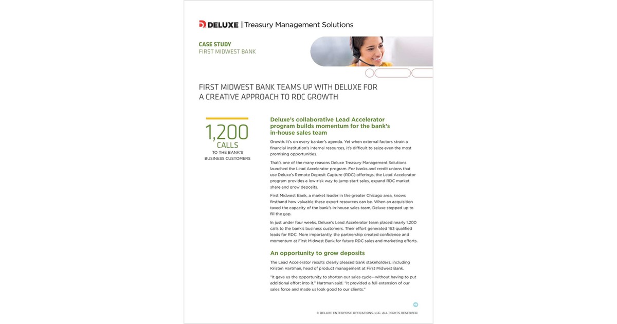 First Midwest Bank Teams Up With Deluxe for a Creative Approach to RDC Growth Free Case Study