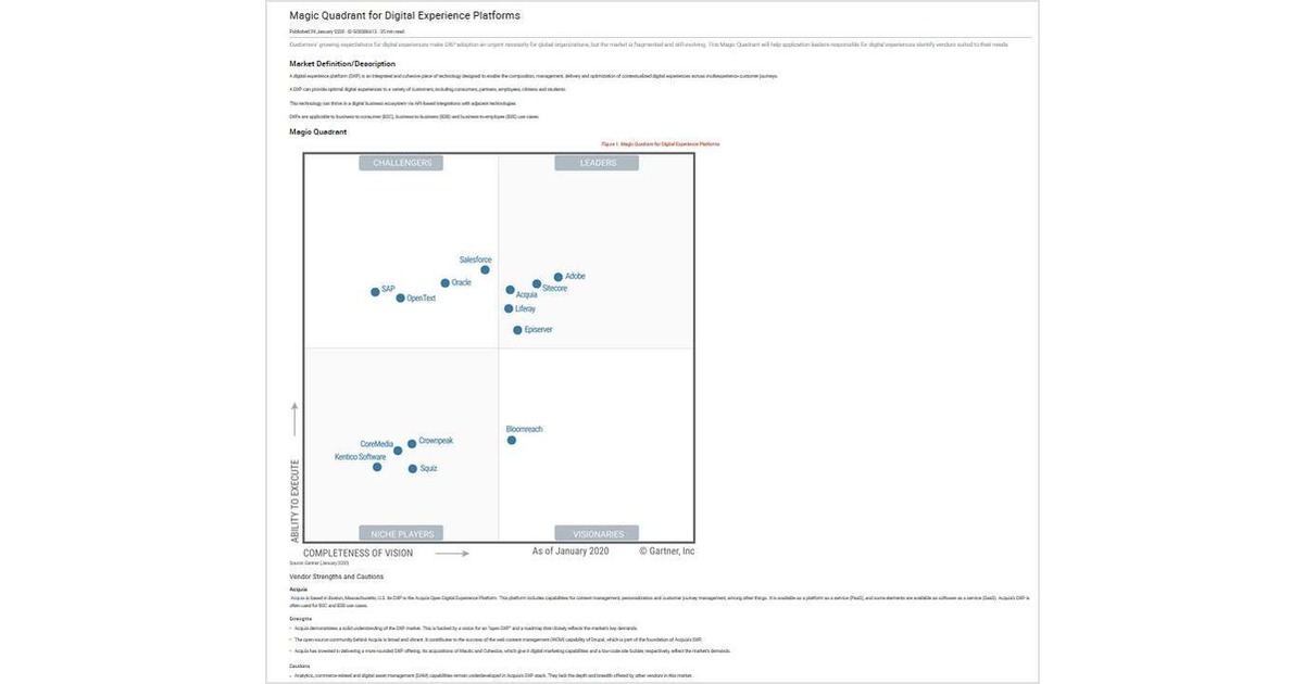 Magic Quadrant for Digital Experience Platforms, Free Adobe Systems ...