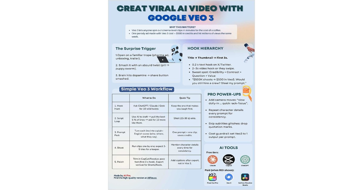 CREATE VIRAL AI VIDEO WITH GOOGLE VEO 3 Free Cheat Sheet