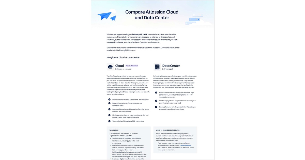 Comparing Atlassian Cloud vs. Data Center, Free Atlassian Infographic