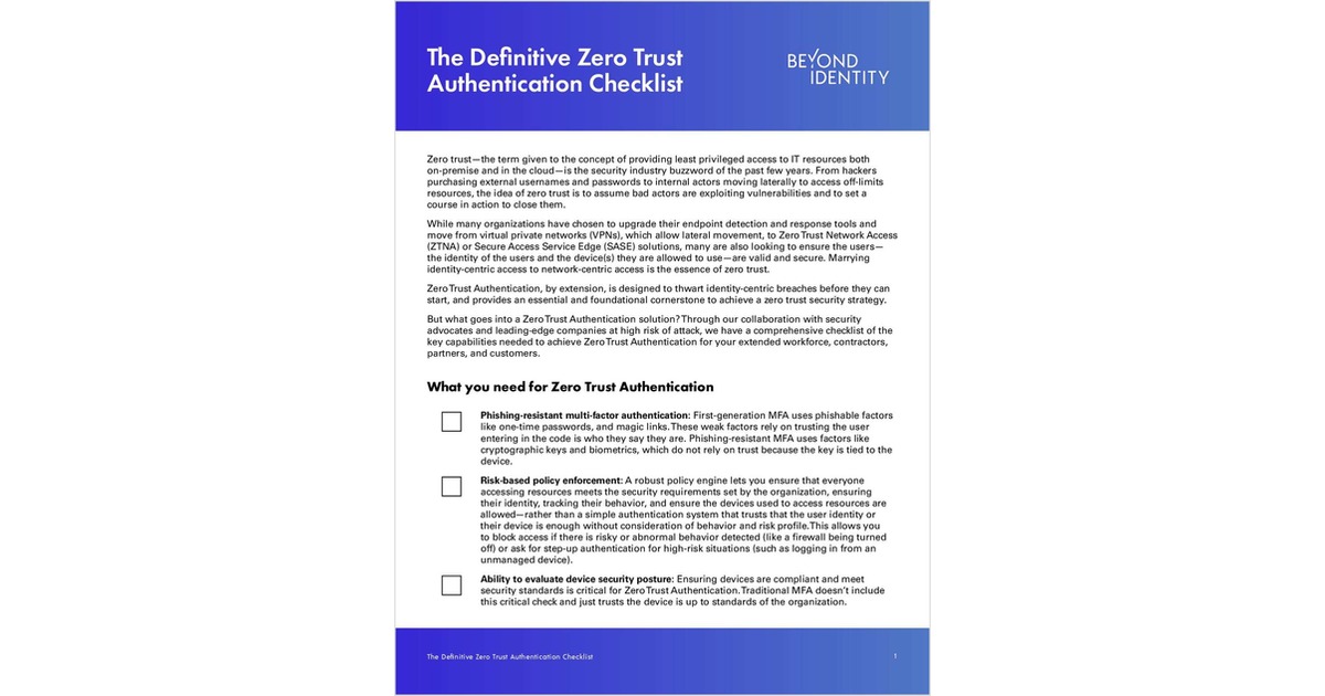 The Definitive Zero Trust Authentication Checklist Free Checklist