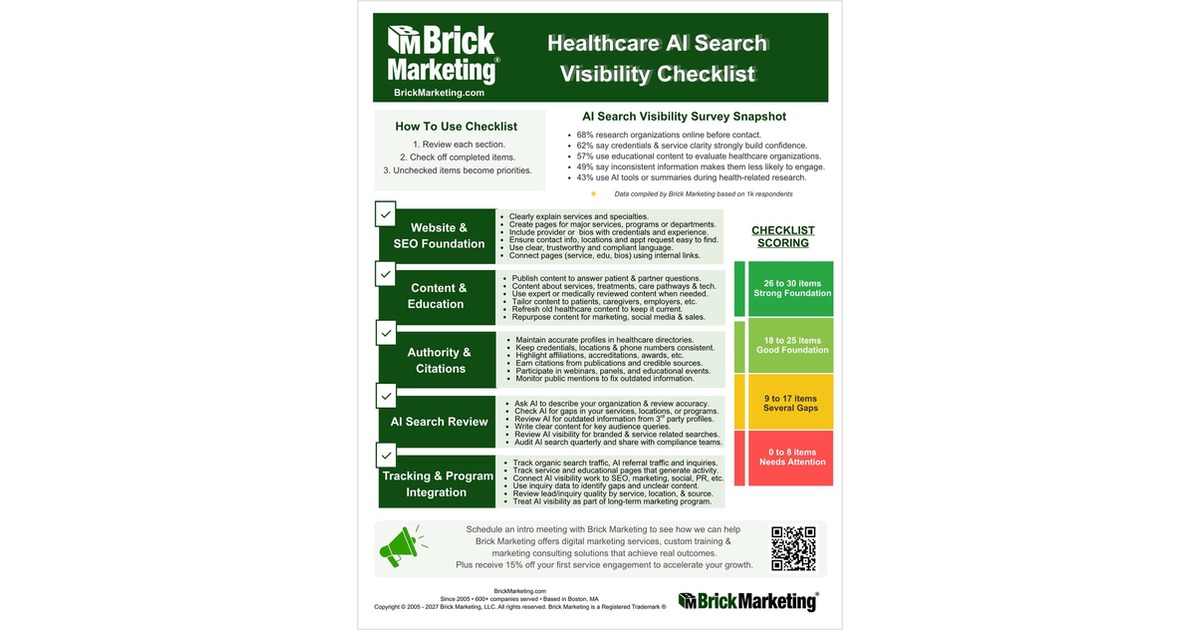 Healthcare Ai Search Visibility By Brick Marketing Free Checklist