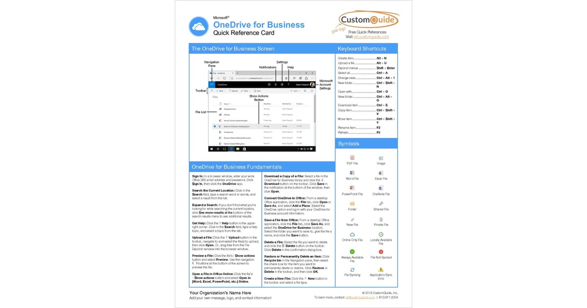 NEW // OneDrive for Business -- Free Quick Reference Card, Free ...