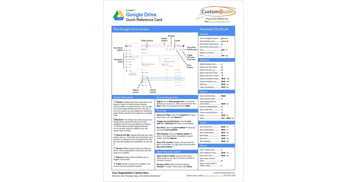 Google Drive- Free Reference Card Free Tips and Tricks Guide