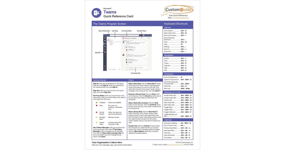 Microsoft Teams- Free Reference Card Free Tips and Tricks Guide