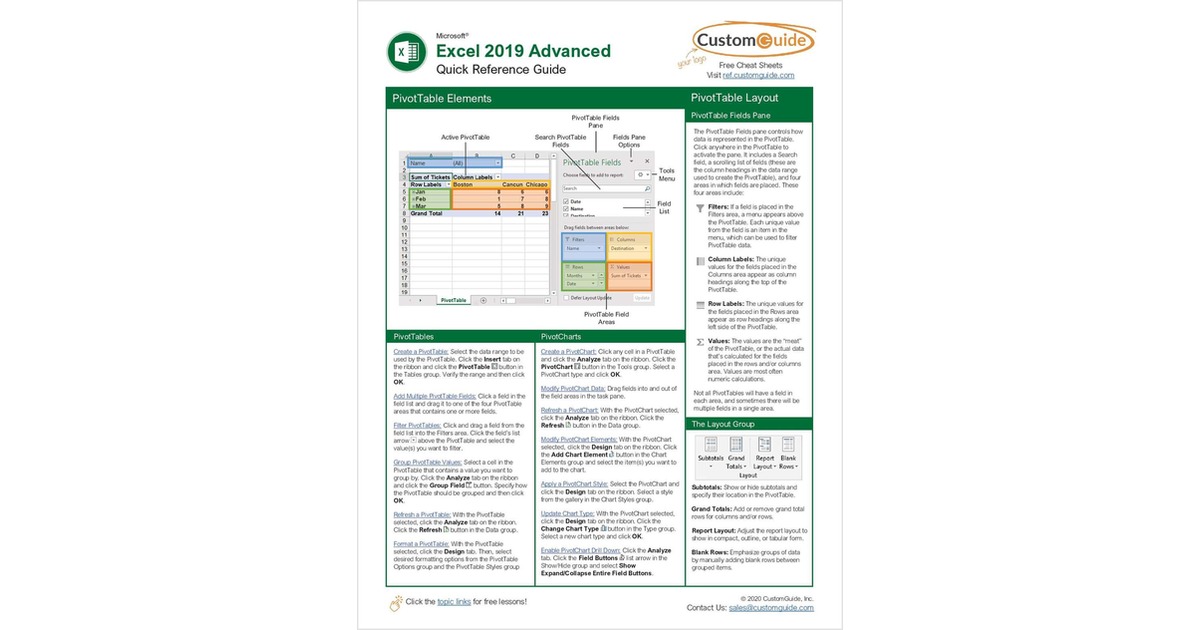 Microsoft Excel 2019 Advanced - Quick Reference Guide Free Tips and ...