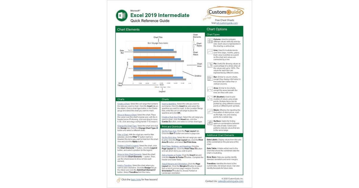 Microsoft Excel 2019 Intermediate - Quick Reference Guide, Free ...