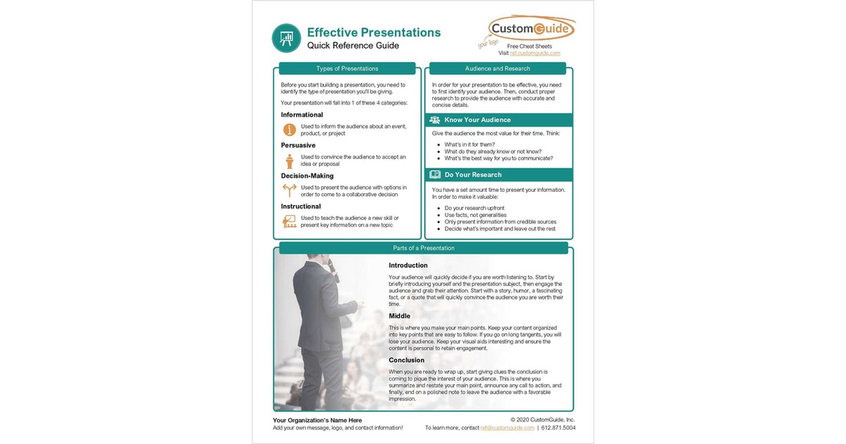 Effective Presentations Quick Reference Guide Free Tips and Tricks Guide