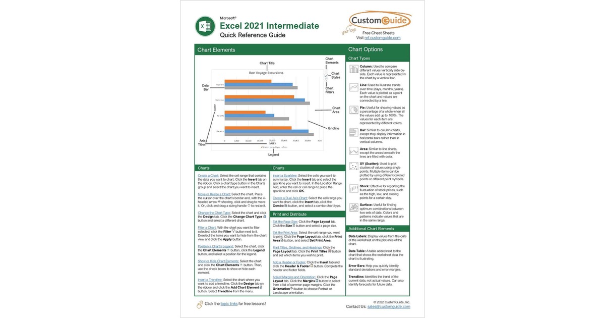 Microsoft Excel 2021 Intermediate - Quick Reference Guide Free Guide