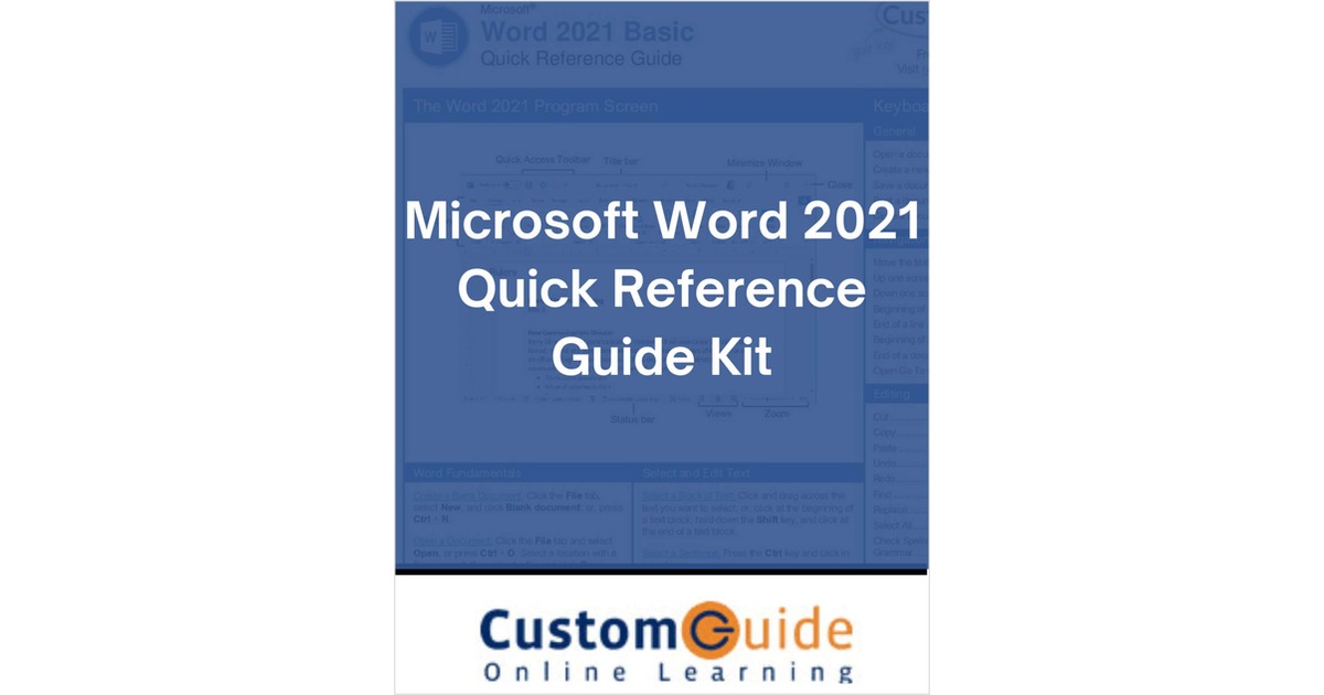 Microsoft Word 2021 - Reference Guide Kit, Free CustomGuide eKit