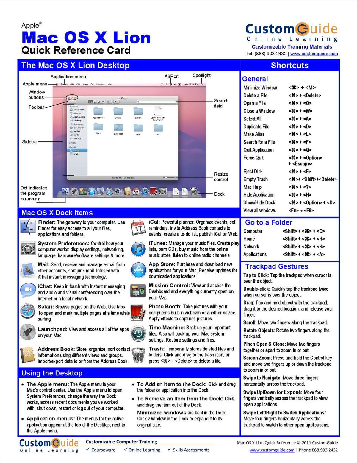 Apple Mac OS X Lion-- Free Quick Reference Card Free Reference Card