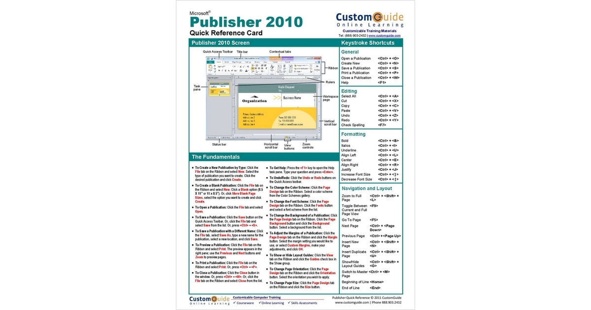 Microsoft Publisher 2010-- Free Quick Reference Card, Free CustomGuide ...