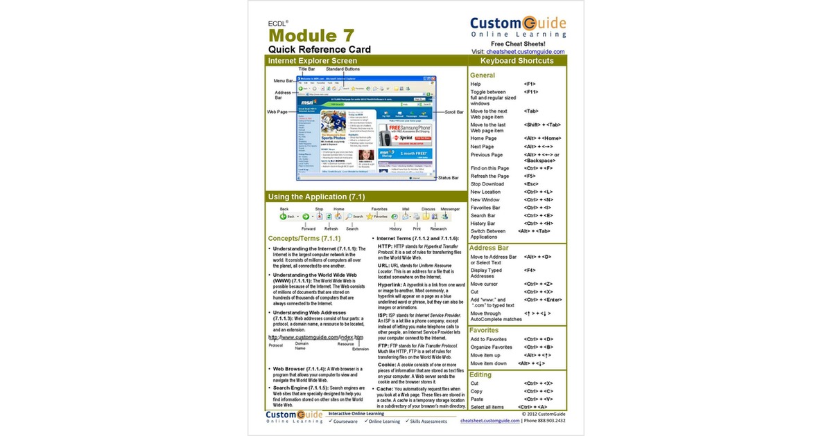 ECDL Module 7 -- Free Quick Reference Card, Free CustomGuide Guide