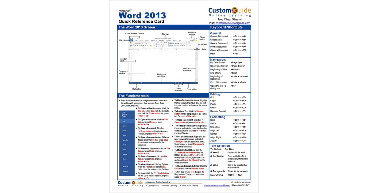Microsoft Word 2013-- Free Reference Card Free Tips and Tricks Guide