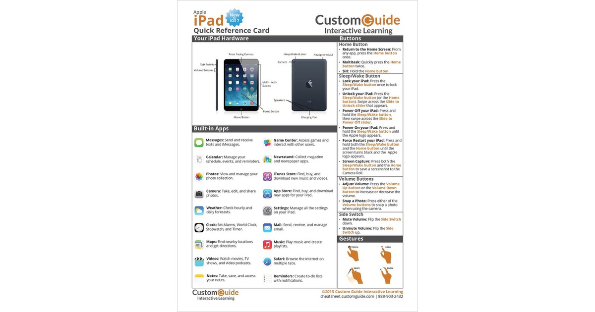 Apple iPad (New for iOS 7) -- Free Quick Reference Card, Free ...