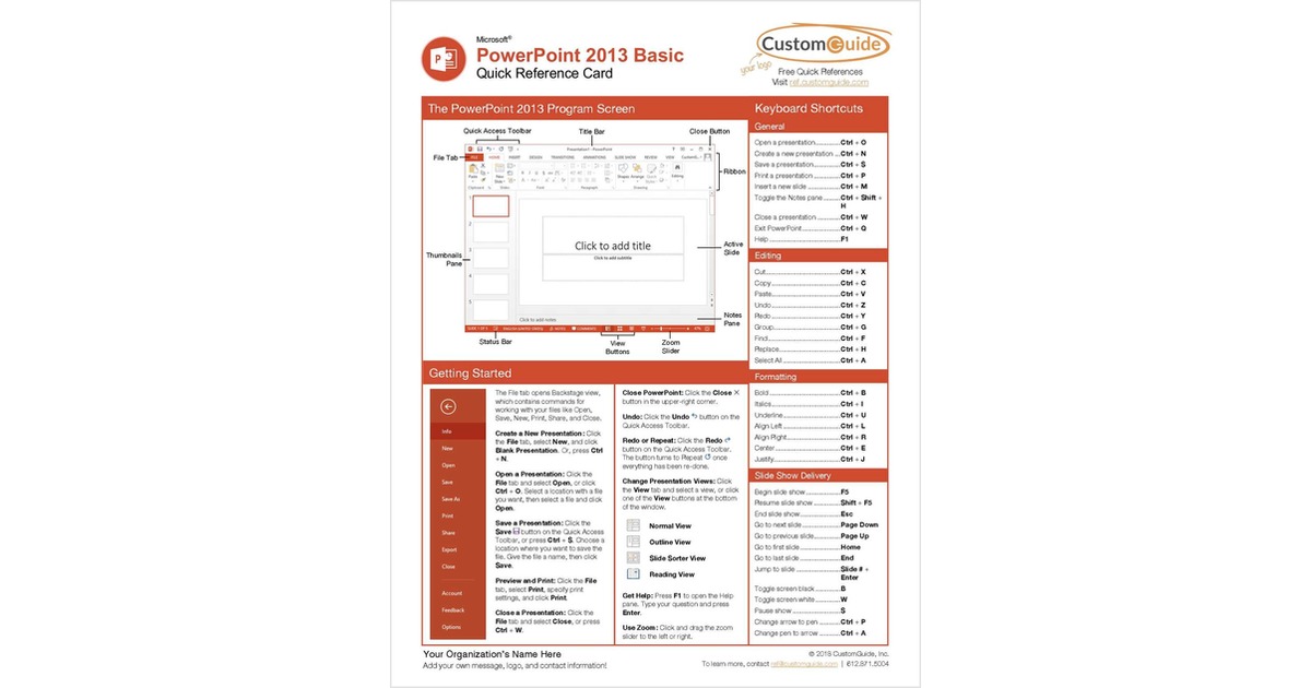 Microsoft Powerpoint 2013 Basic Free Quick Reference Card Free