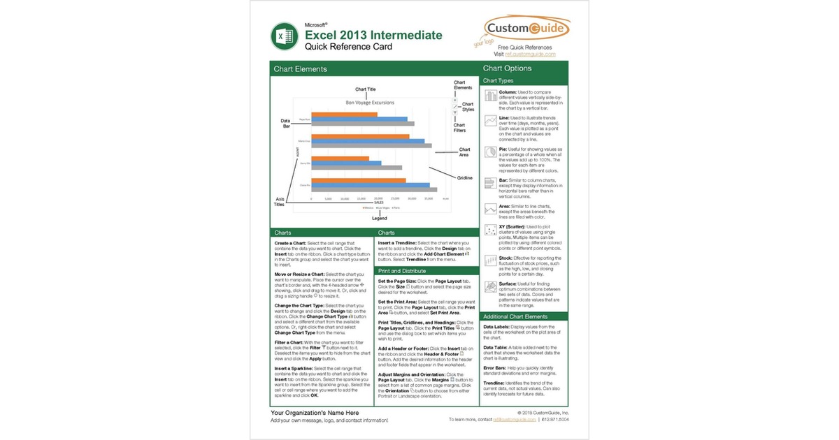 Microsoft Excel 2013 Intermediate - Quick Reference Guide Free Guide