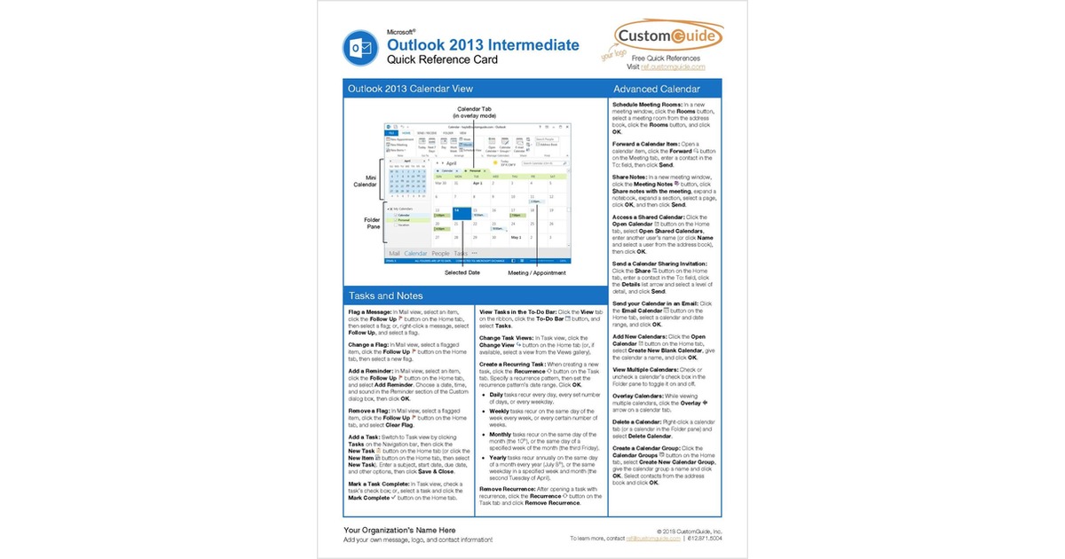 Microsoft Outlook 2013 Intermediate - Quick Reference Guide Free Guide