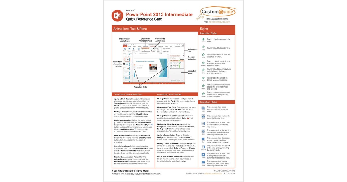 Microsoft Powerpoint 2013 Intermediate Quick Reference Card Free