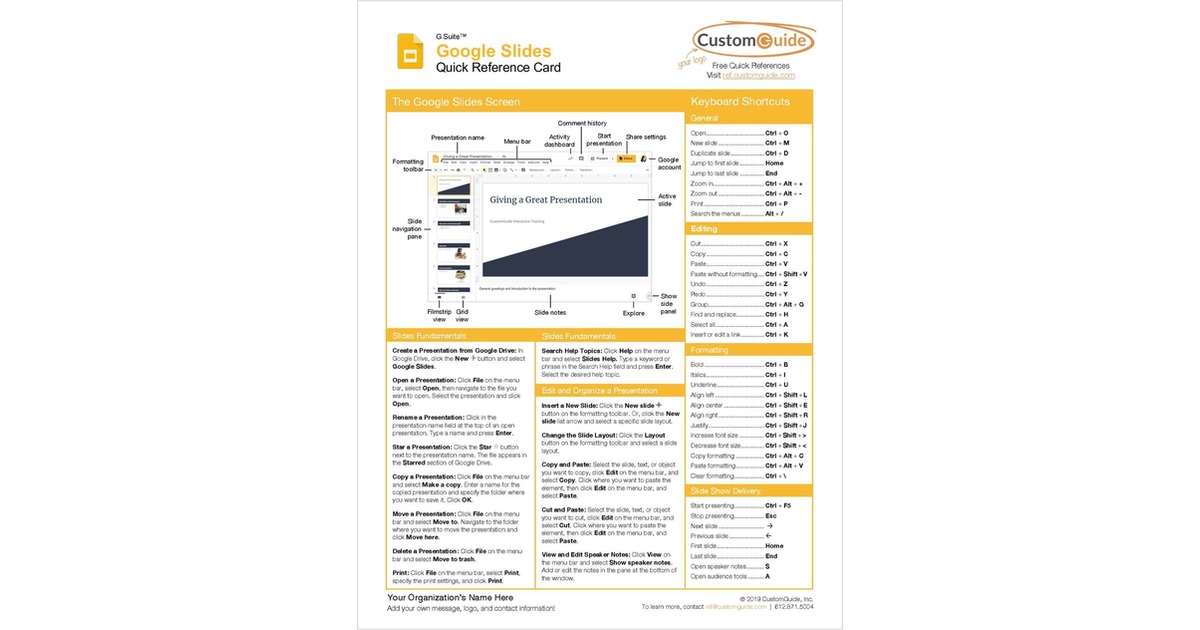 Google Slides - Quick Reference Card Free Tips and Tricks Guide