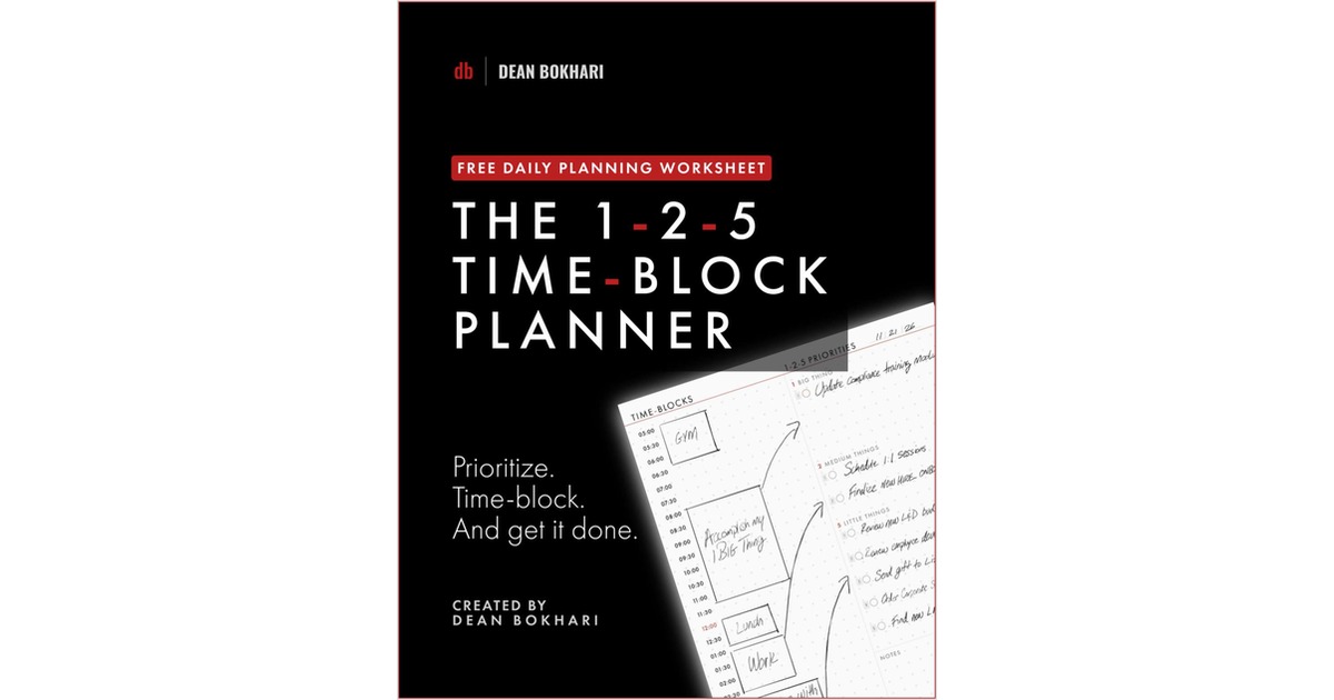 Free Worksheet: The 1-2-5 Time Block Planner Free Template