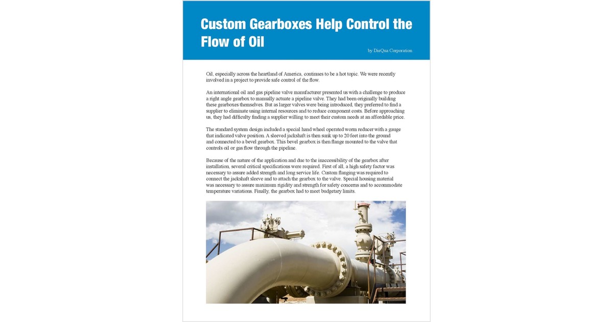 Custom Gearboxes Help Control the Flow of Oil Free White Paper