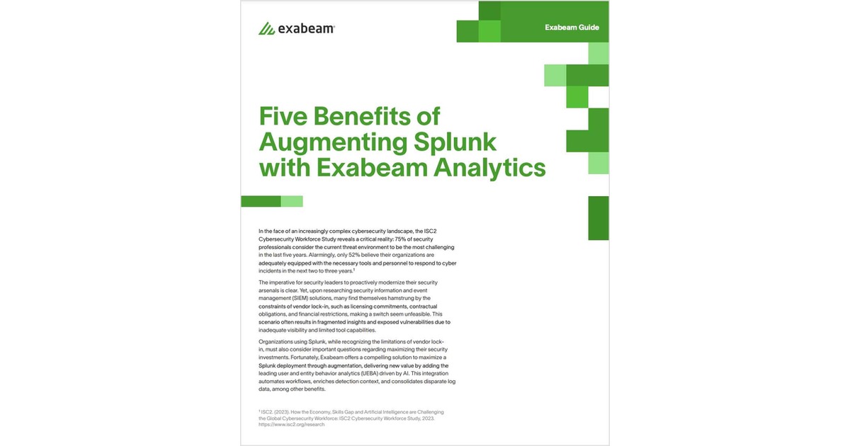 Five Benefits of Augmenting Splunk with Exabeam Analytics Free eGuide