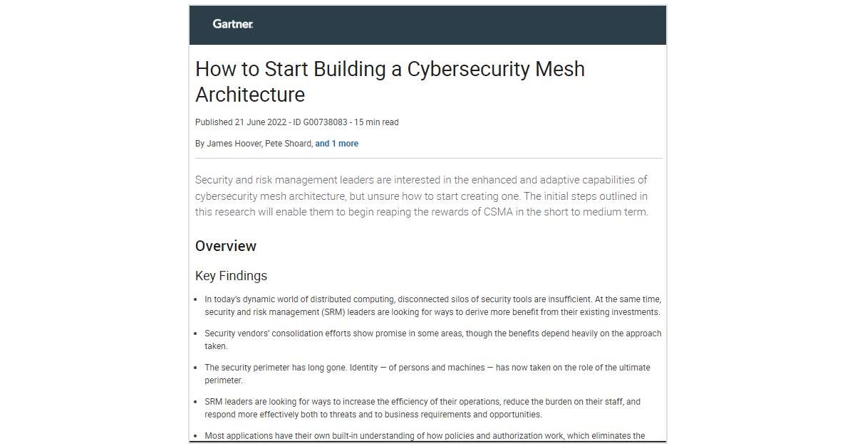 Analyst Report: Gartner How to Start Building a Cybersecurity Mesh ...
