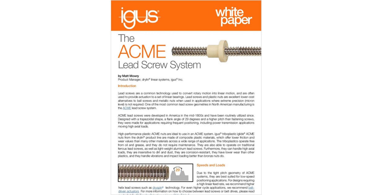 The ACME Lead Screw System Free White Paper