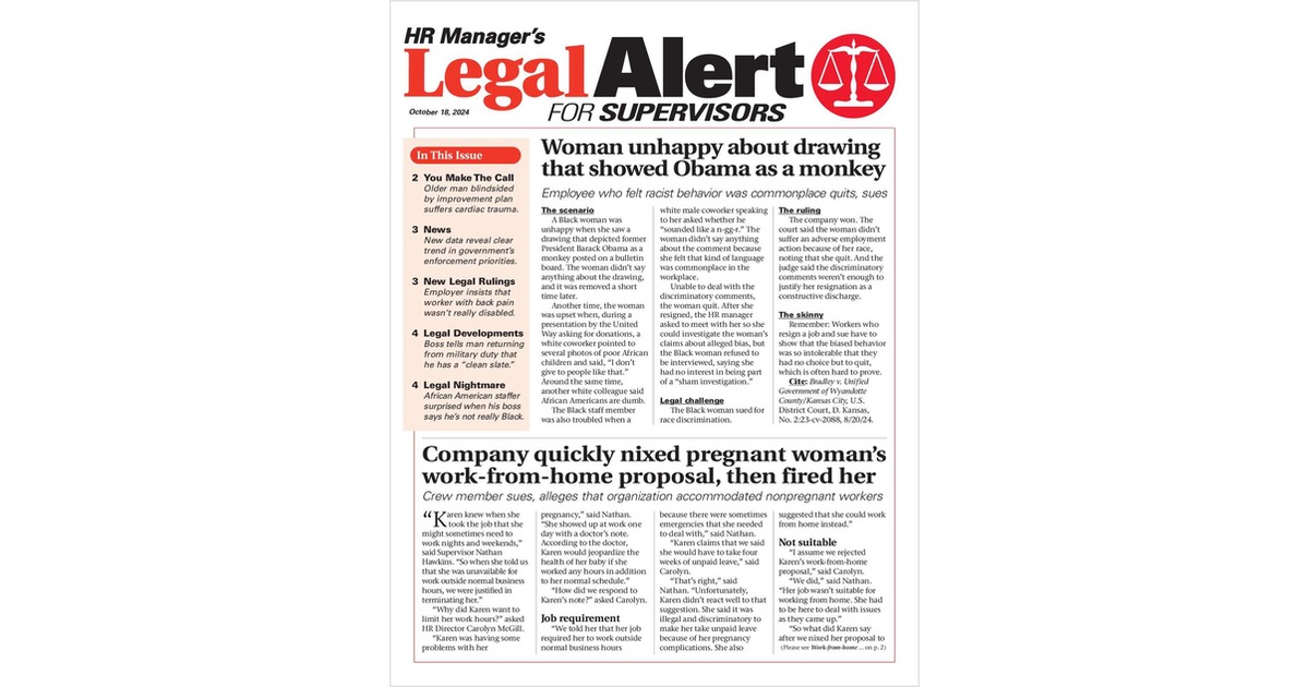 HR Manager's Legal Alert for Supervisors Newsletter: October 18 Edition ...