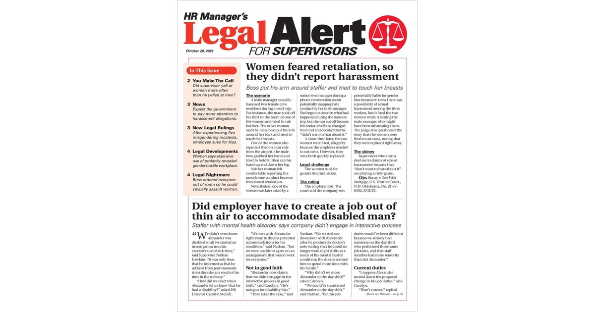 HR Manager's Legal Alert for Supervisors Newsletter: October 20 Edition ...