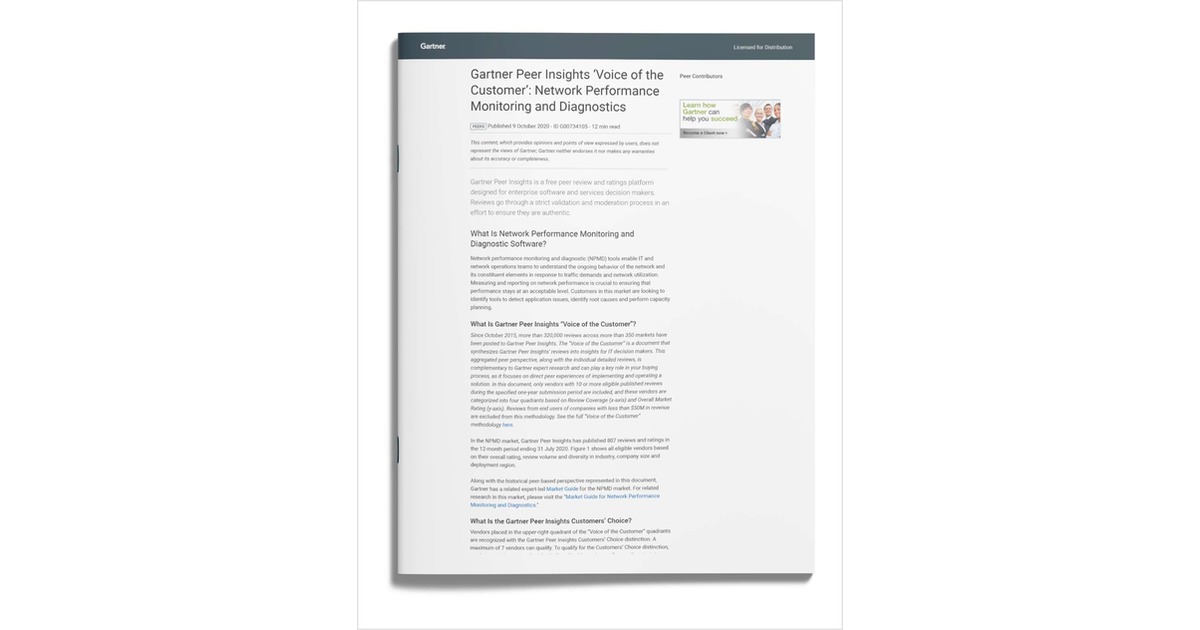 Gartner Peer Insights 'Voice of the Customer': Network Performance ...