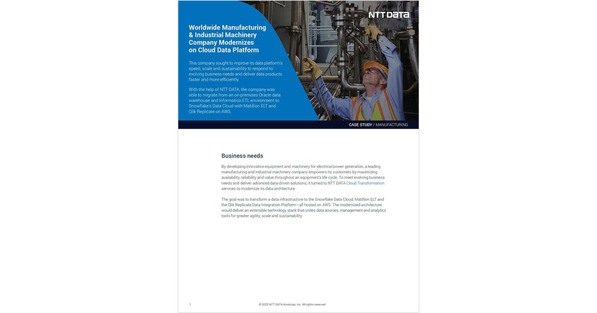Worldwide Manufacturing & Industrial Machinery Company Modernizes on Cloud Data Platform, Free ...